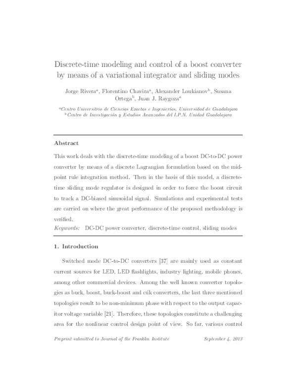 Pdf Discrete Time Modeling And Control Of A Boost Converter By Means Of A Variational