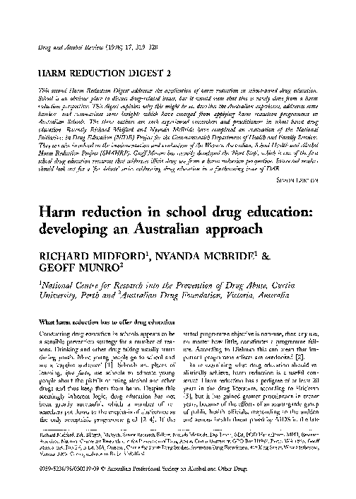 (PDF) Harm reduction in school drug education: Developing an Australian ...