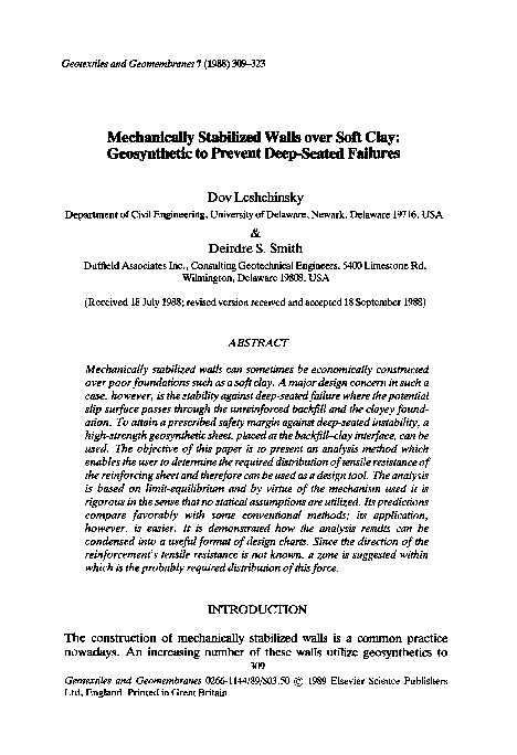 (PDF) Mechanically stabilized walls over soft clay: Geosynthetic to ...