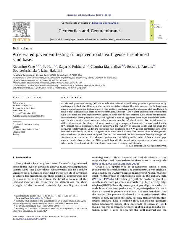 (PDF) Accelerated pavement testing of unpaved roads with geocell ...