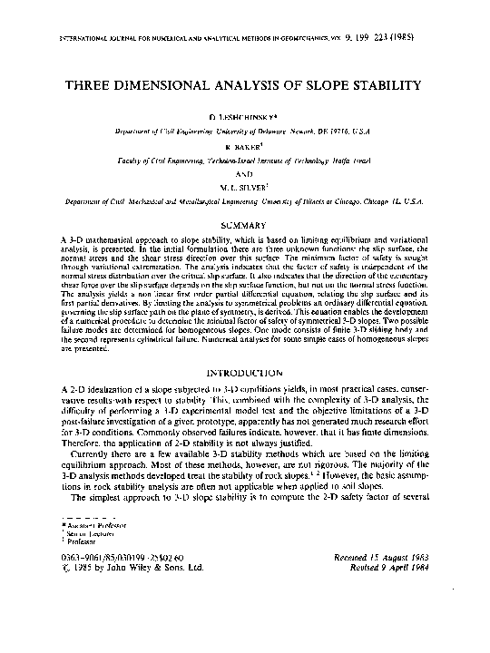 (PDF) Three dimensional analysis of slope stability