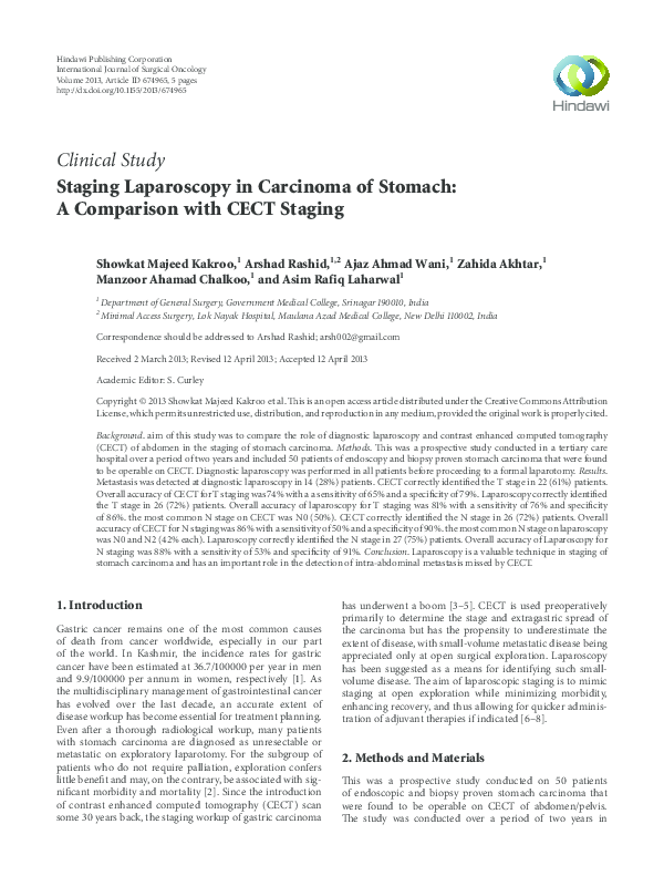 (PDF) Staging Laparoscopy in Carcinoma of Stomach: A Comparison with ...