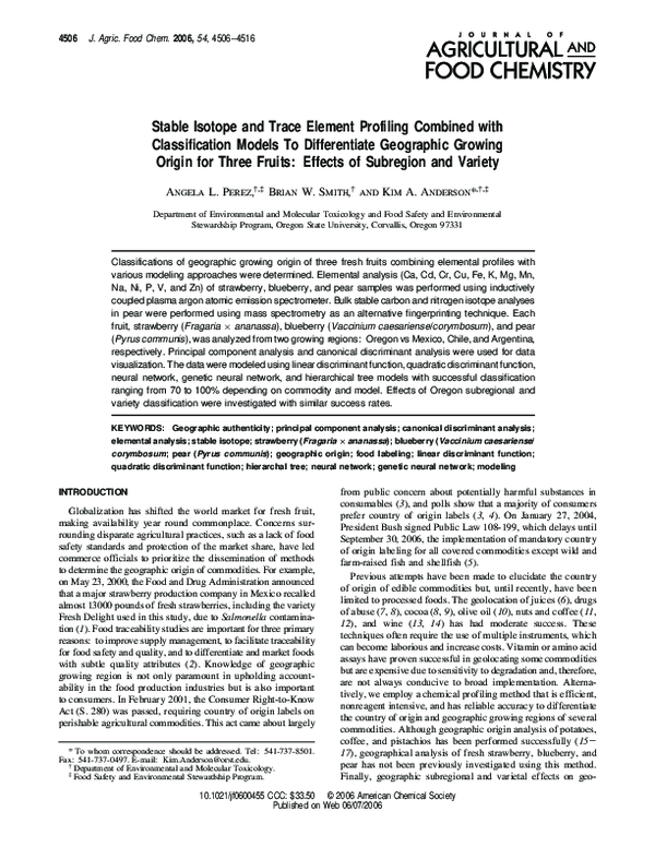 (PDF) Stable Isotope and Trace Element Profiling Combined with Classification Models To ...