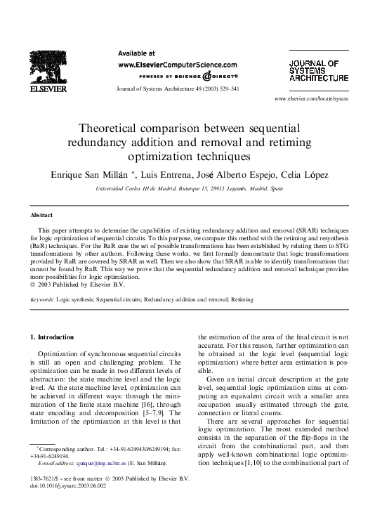 (PDF) Theoretical comparison between sequential redundancy addition and removal and retiming ...