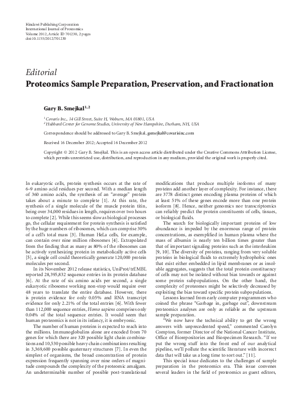 (PDF) Proteomics Sample Preparation, Preservation, and Fractionation