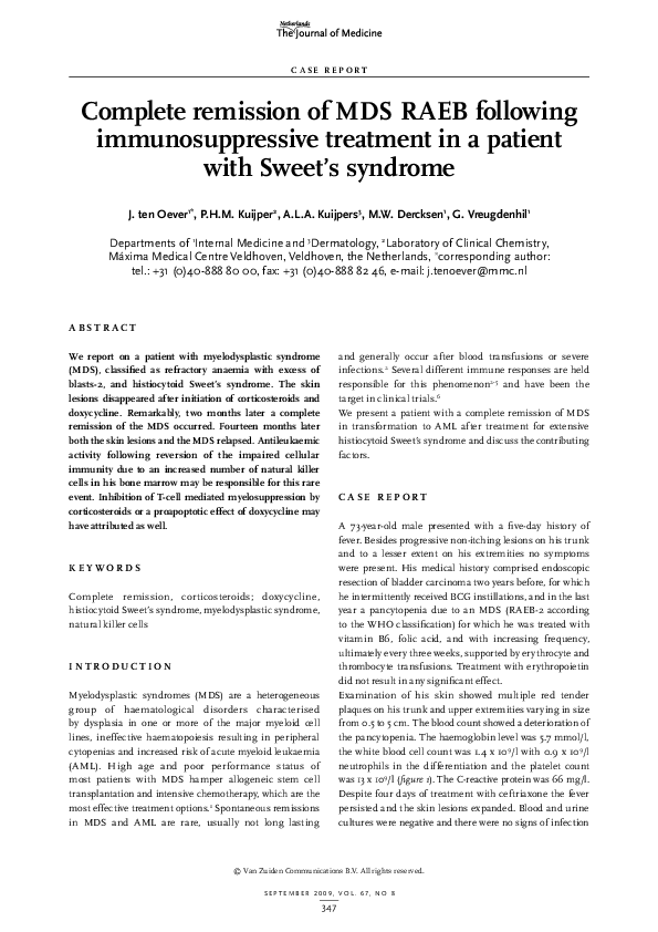 (PDF) Complete remission of MDS RAEB following immunosuppressive ...