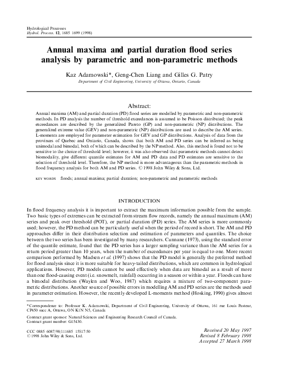 (PDF) Annual maxima and partial duration flood series analysis by parametric and non-parametric ...