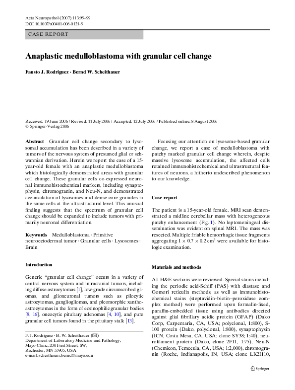 (PDF) Anaplastic medulloblastoma with granular cell change