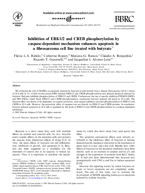 (PDF) Inhibition of ERK1/2 and CREB phosphorylation by caspase ...