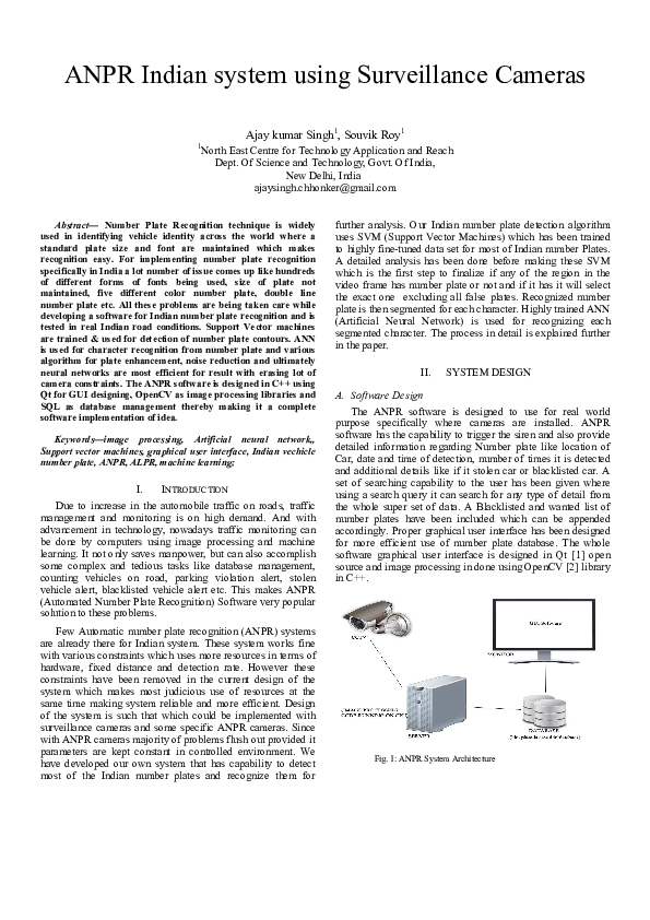 (PDF) ANPR Indian system using Surveillance Cameras