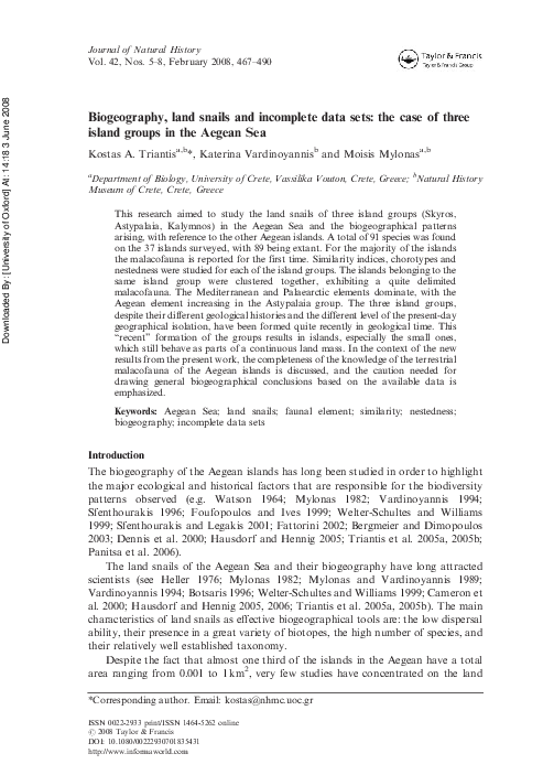(PDF) Biogeography, land snails and incomplete data sets: the case of three island groups in the ...