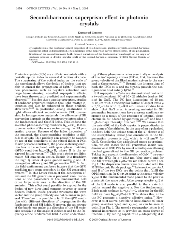(PDF) Second-harmonic superprism effect in photonic crystals