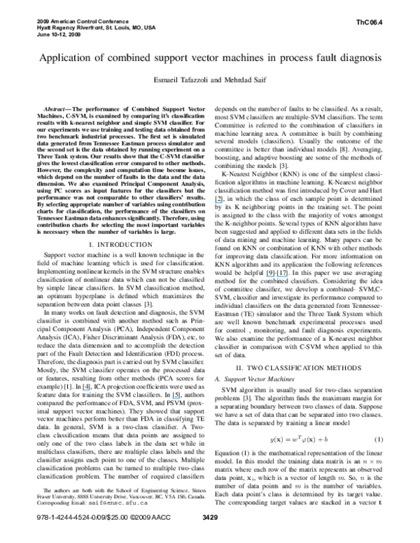 Pdf Application Of Combined Support Vector Machines In Process Fault