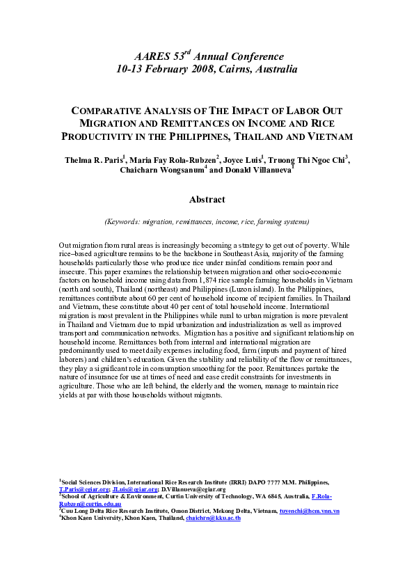 (PDF) COMPARATIVE ANALYSIS OF THE IMPACT OF LABOR OUT MIGRATION AND ...