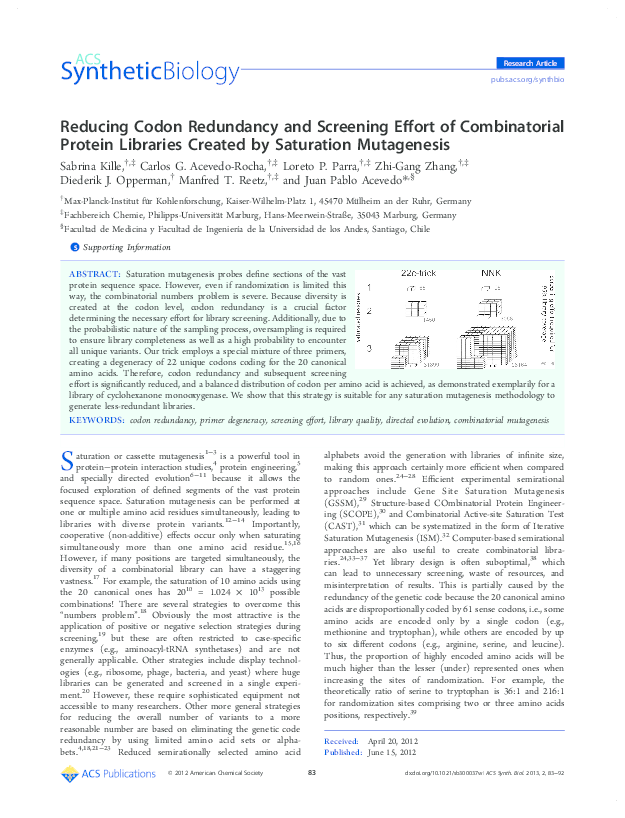 Pdf Reducing Codon Redundancy And Screening Effort Of Combinatorial