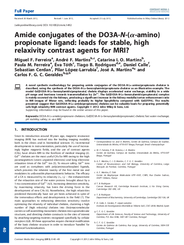 (PDF) Amide conjugates of the DO3A-N-(α-amino)propionate ligand: leads ...