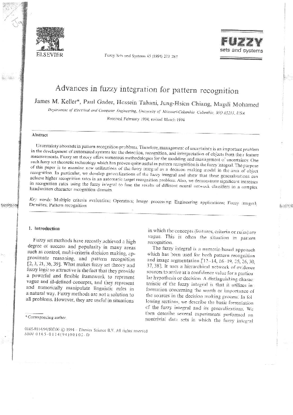 Pdf Advances In Fuzzy Integration For Pattern Recognition