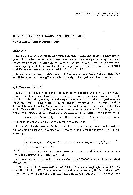 (PDF) Quantified Modal Logic With Rigid Terms | Giovanna Corsi - Academia.edu