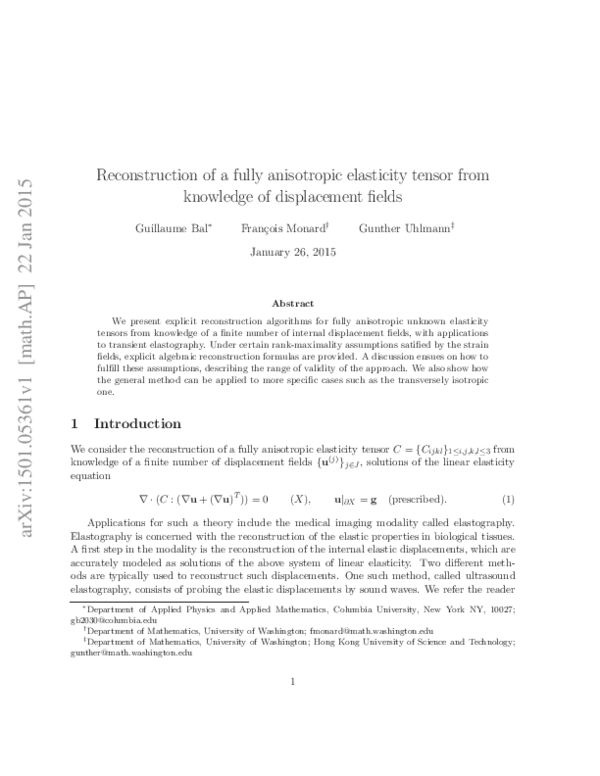 (PDF) Reconstruction of a Fully Anisotropic Elasticity Tensor from Knowledge of Displacement ...