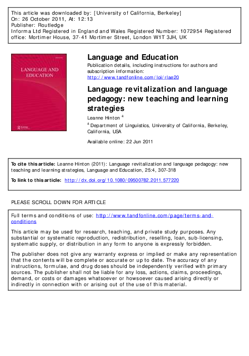 (PDF) Language revitalization and language pedagogy: new teaching and ...