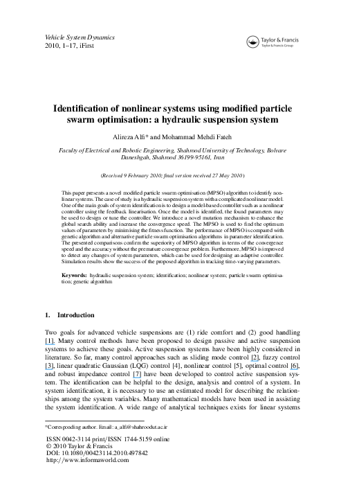 (PDF) Parametric Modelling of a TRMS Using Dynamic Spread Factor Particle Swarm Optimisation ...