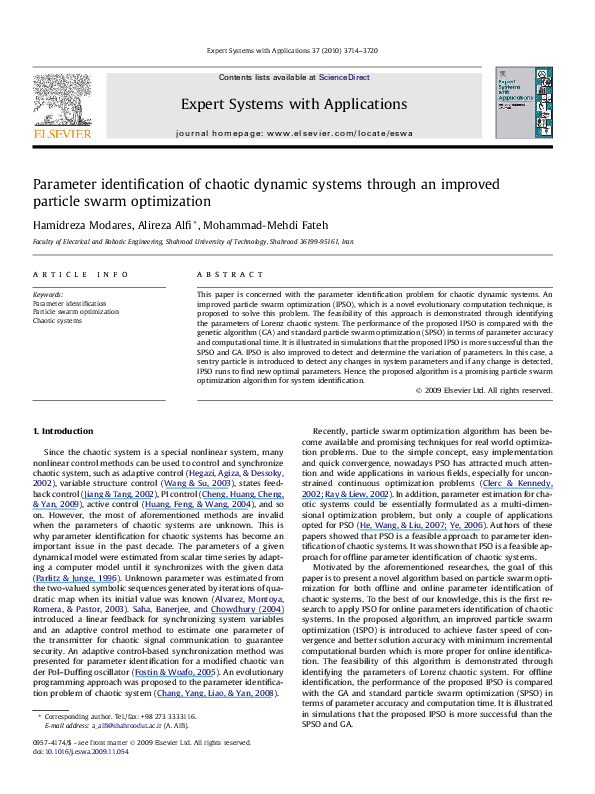 Pdf Parameter Identification Of Chaotic Dynamic Systems Through An Improved Particle Swarm