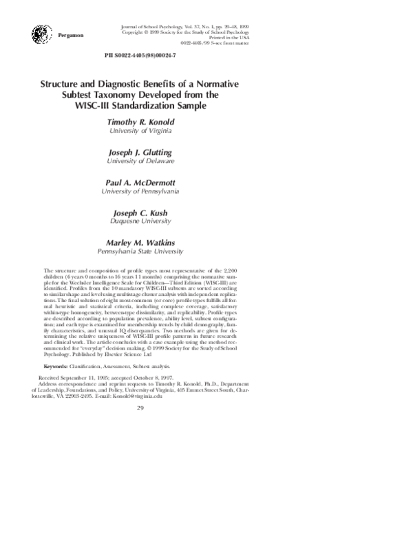 (PDF) Structure and Diagnostic Benefits of a Normative Subtest Taxonomy ...