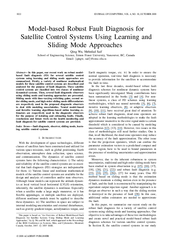 (PDF) An overview of robust model-based fault diagnosis for satellite systems using sliding mode ...