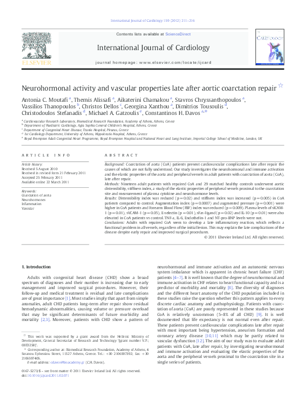 (PDF) Neurohormonal activity and vascular properties late after aortic ...