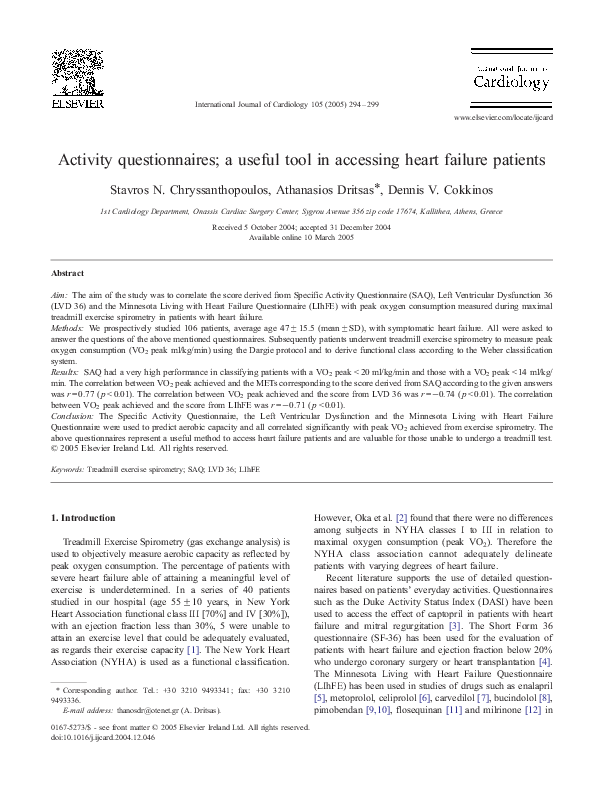 (PDF) Activity questionnaires; a useful tool in accessing heart failure ...
