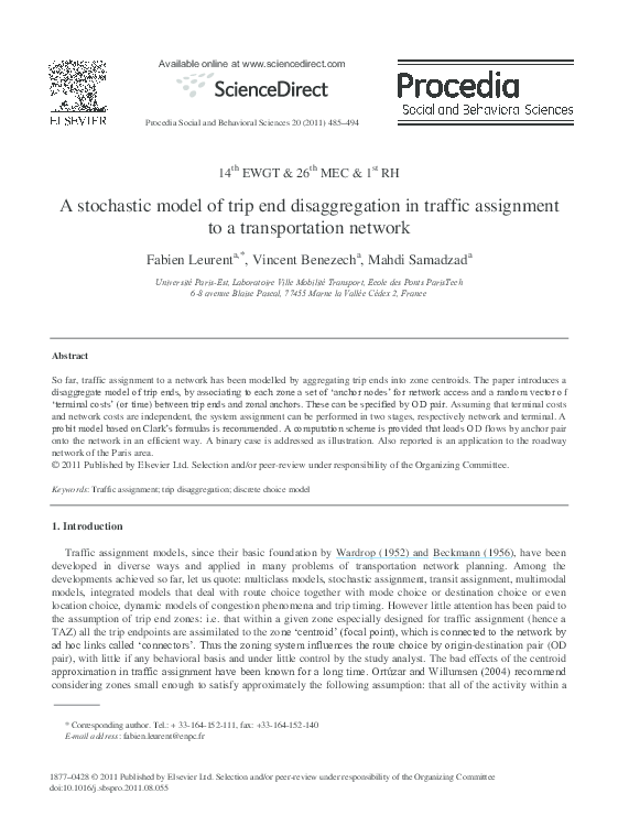(PDF) A stochastic model of trip end disaggregation in traffic assignment to a transportation ...