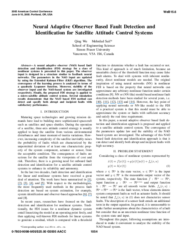 Pdf Neural Adaptive Observer Based Fault Detection And Identification