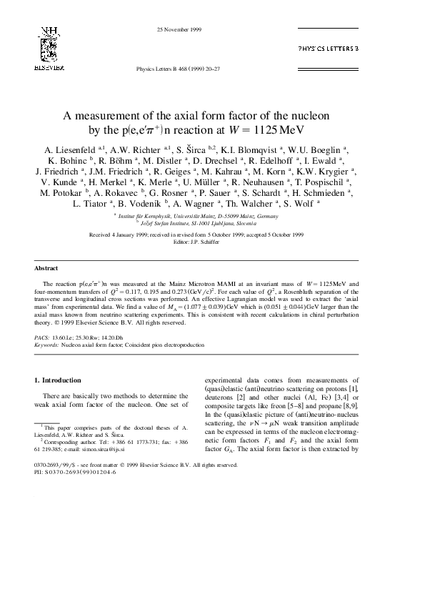 (PDF) A measurement of the axial form factor of the nucleon by the p(e ...
