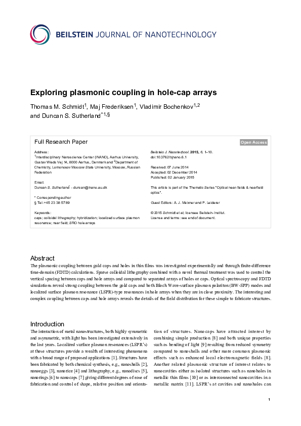 (PDF) Exploring plasmonic coupling in hole-cap arrays