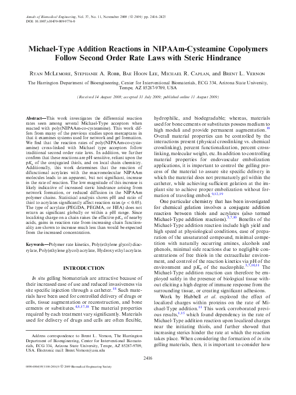 (PDF) Michael-Type Addition Reactions in NIPAAm-Cysteamine Copolymers ...