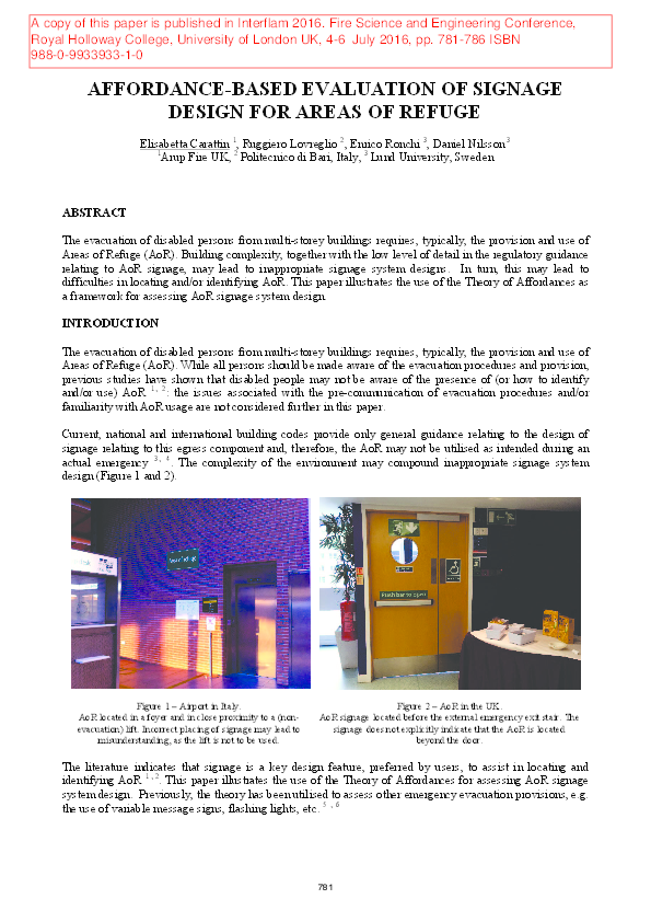 (PDF) AFFORDANCE-BASED EVALUATION OF SIGNAGE DESIGN FOR AREAS OF REFUGE