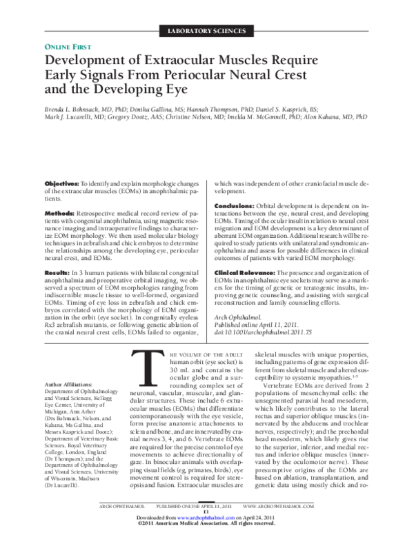(PDF) Development of Extraocular Muscles Requires Early Signals From ...