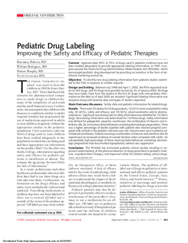 (PDF) Pediatric Drug Labeling