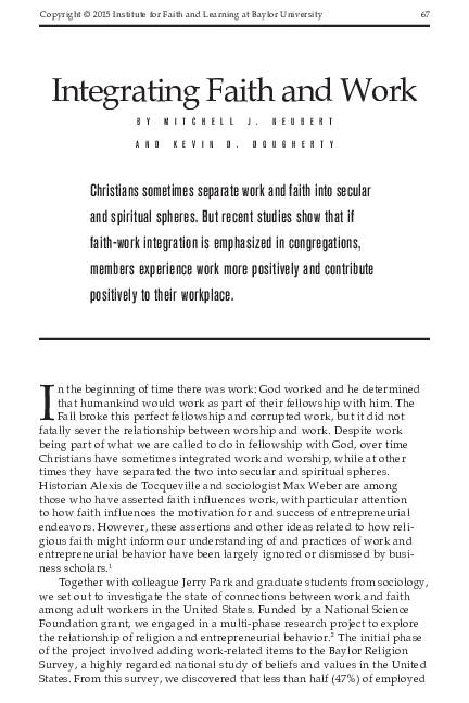 (PDF) Integrating Faith and Work