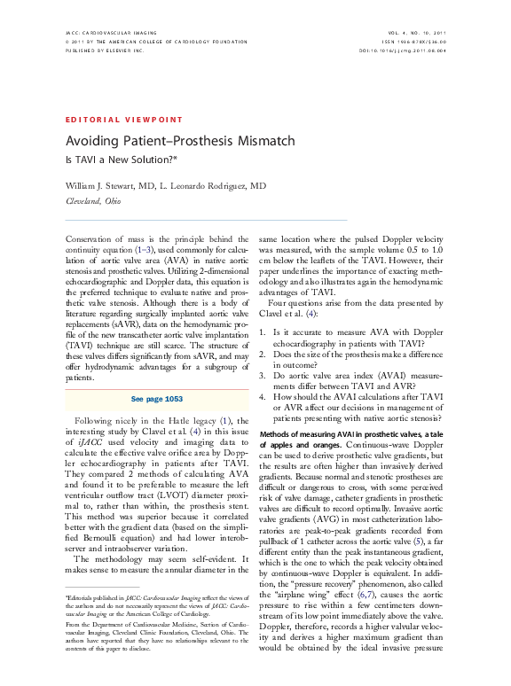 (PDF) Avoiding Patient–Prosthesis Mismatch