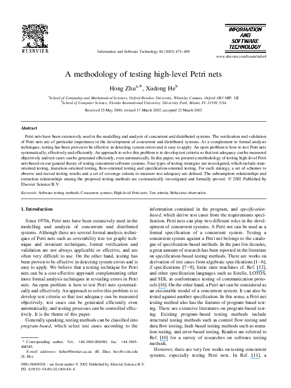 (PDF) A methodology of testing high-level Petri nets