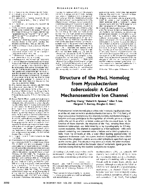 (PDF) Structure of the MscL homolog from mycobacterium tuberculosis: a ...