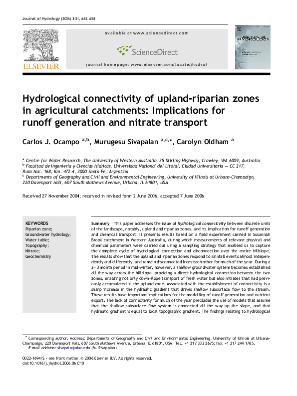 (PDF) Hydrological connectivity of upland-riparian zones in agricultural catchments ...