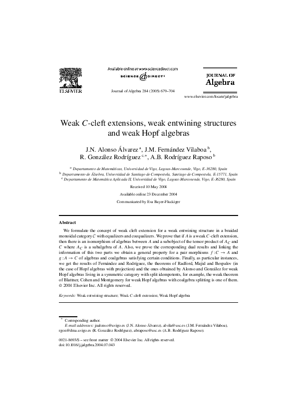 (PDF) Weak C-cleft extensions, weak entwining structures and weak Hopf ...