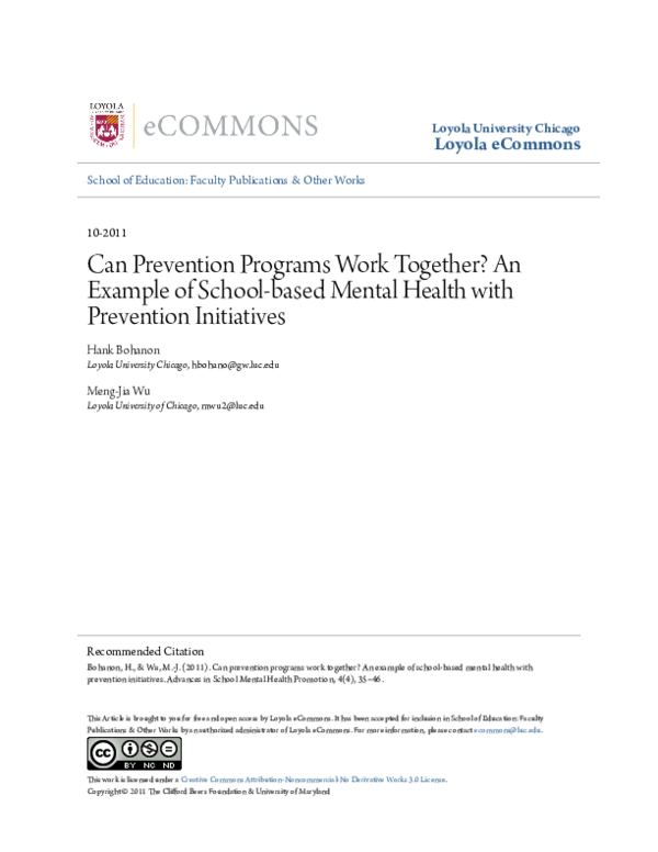 (PDF) Can Prevention Programs Work Together? An Example of School-based ...