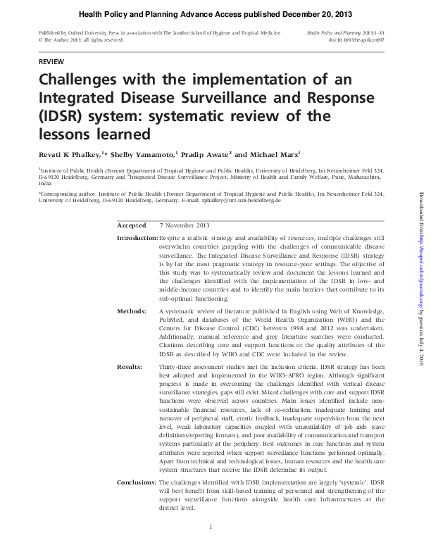 (PDF) Challenges with the implementation of an Integrated Disease ...