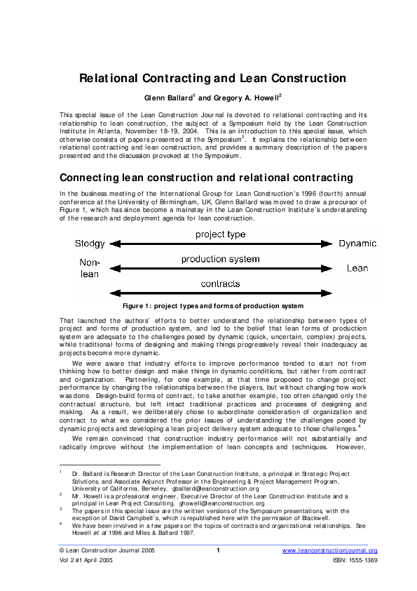 (PDF) Relational contracting and lean construction