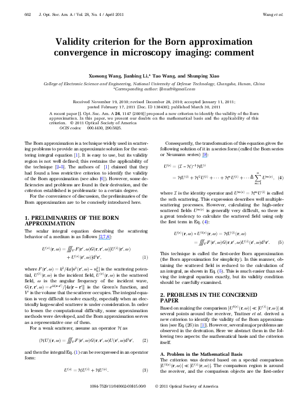 (PDF) Validity criterion for the Born approximation convergence in microscopy imaging
