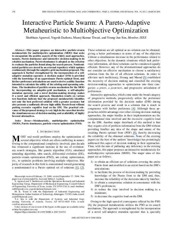 (PDF) Interactive Particle Swarm: A Pareto-Adaptive Metaheuristic to Multiobjective Optimization