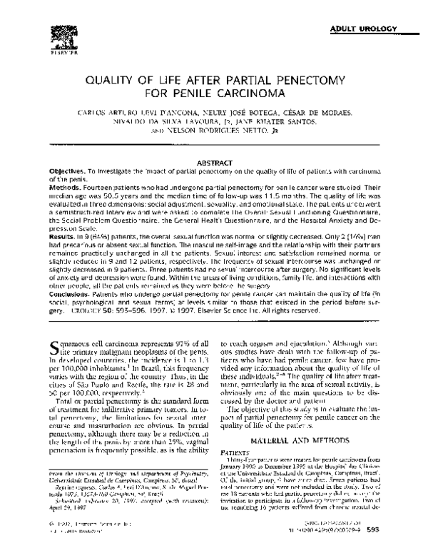 (PDF) Quality of life after partial penectomy for penile carcinoma